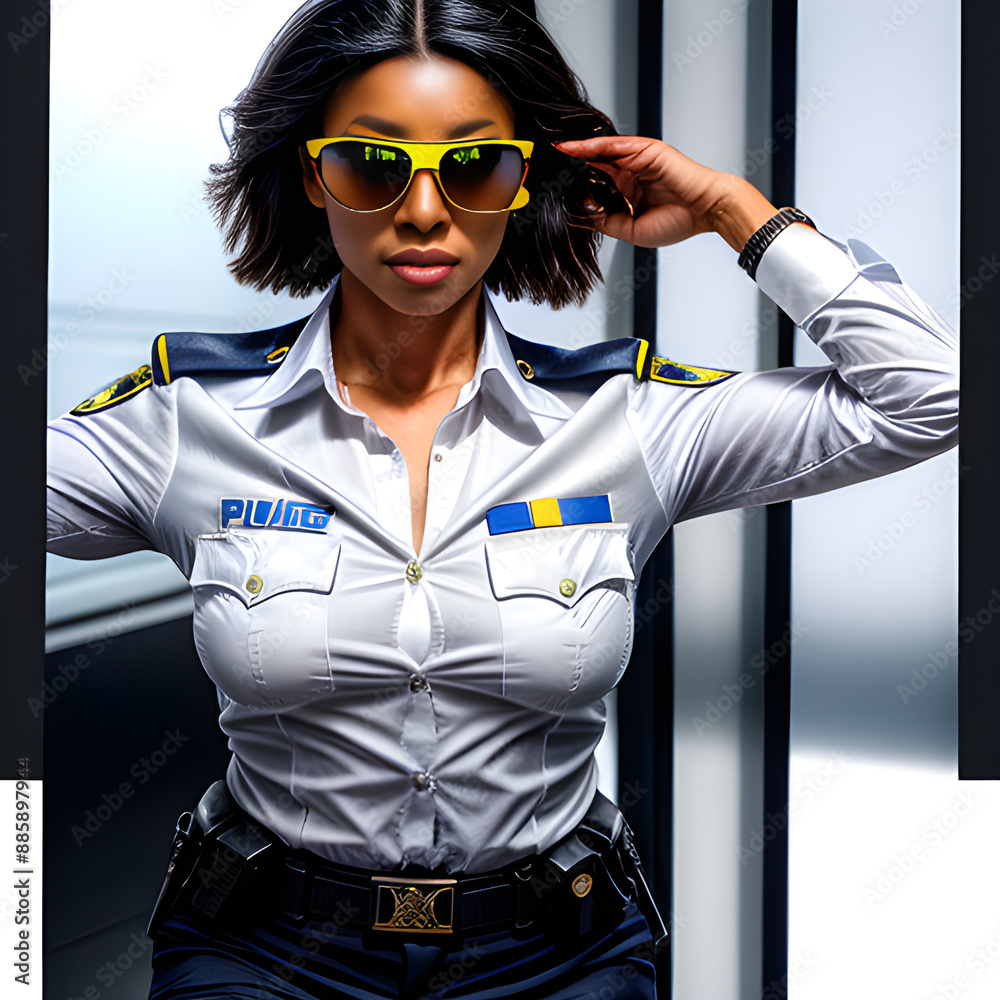 Foto de Confident female police officer modern police uniform badge ...