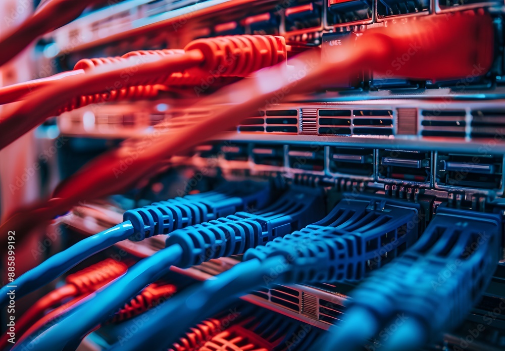 Network Cables Connected to Server Rack Patch Panel Stock Photo | Adobe ...