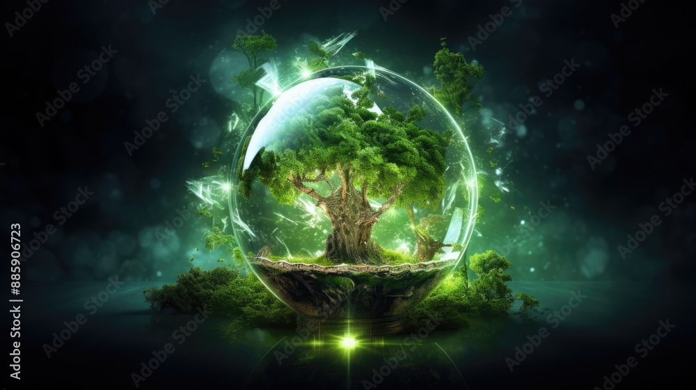 Renewable energy light bulb with green energy. Green energy concept ...