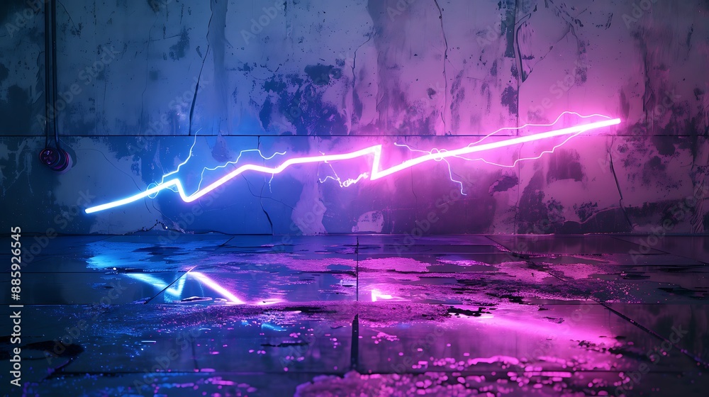 Futuristic Sci Fi thunderbolt shaped neon tube vibrant purple and blue ...