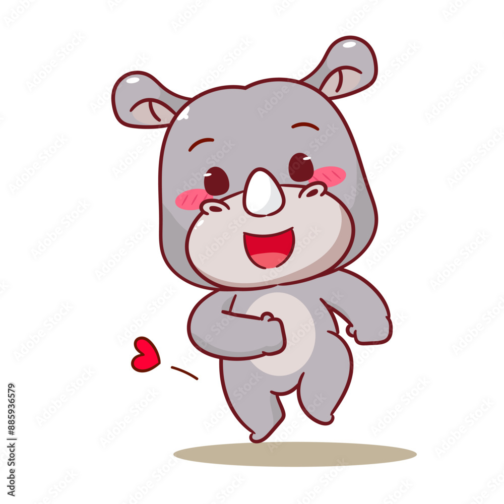 Cute Happy Rhino Cartoon Vector Illustration. Adorable Kawaii Animal ...