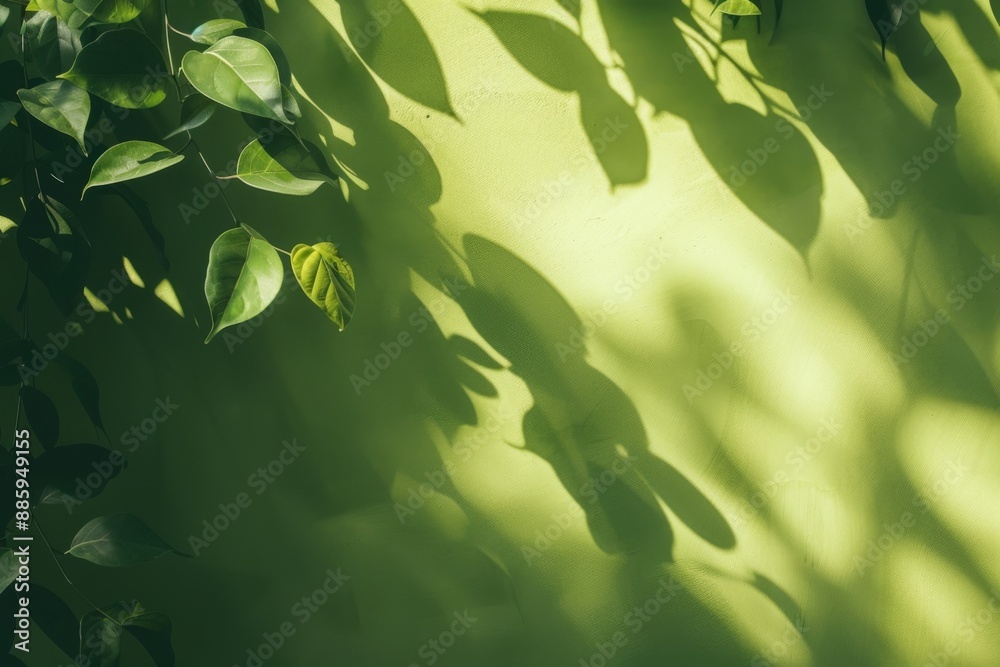 Nature-Inspired Background with Delicate Leaf Shadows on a Vivid Green ...
