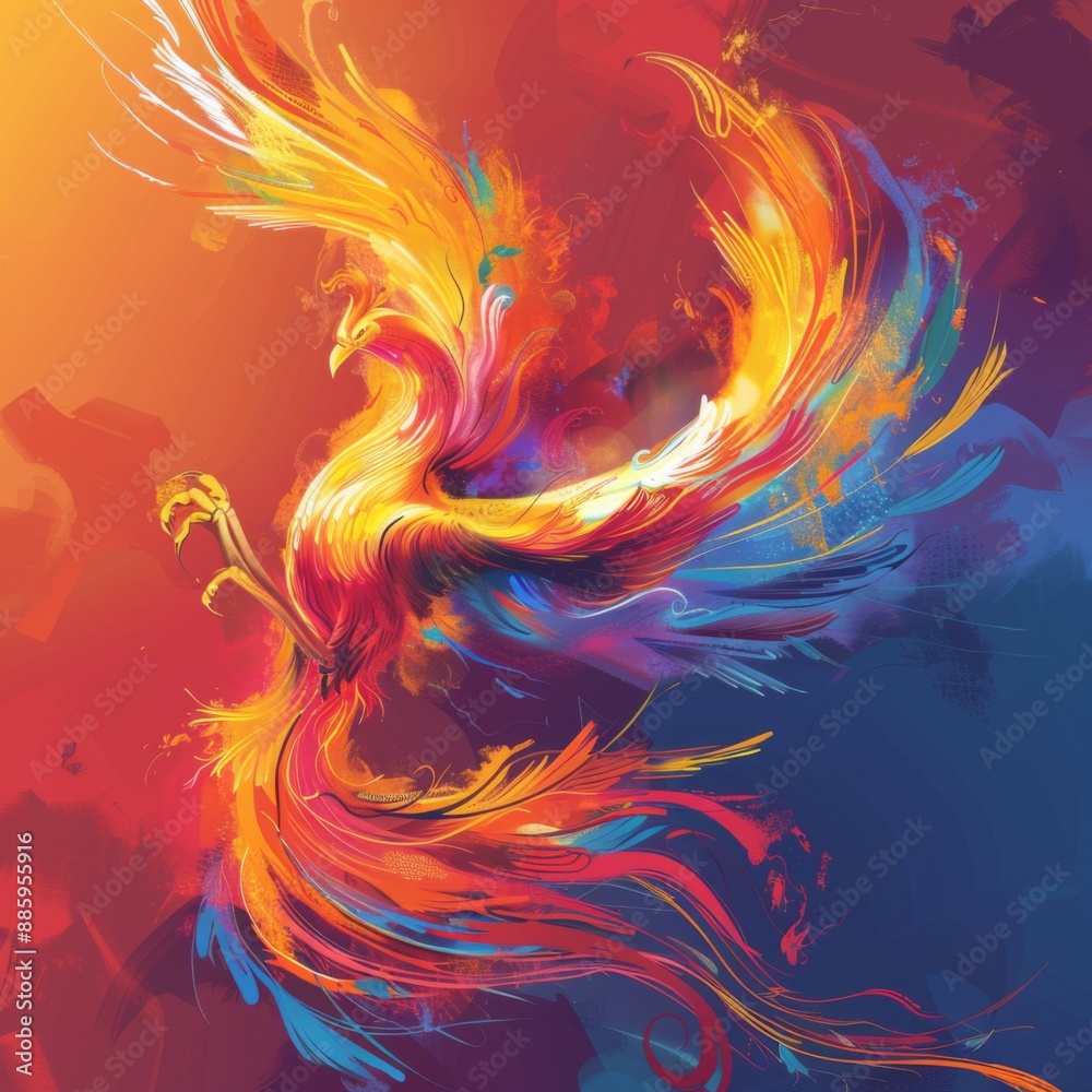 Resilient Phoenix Illustration Symbolizing Rebirth from the Ashes: A ...