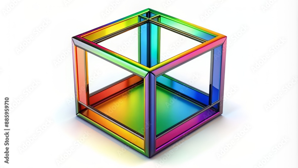 Vibrant multicolored 3D cuboid geometric shape with bold black outline ...