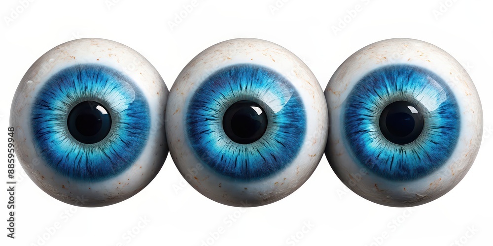 Realistic human eyeballs with blue iris and pupil in three different ...