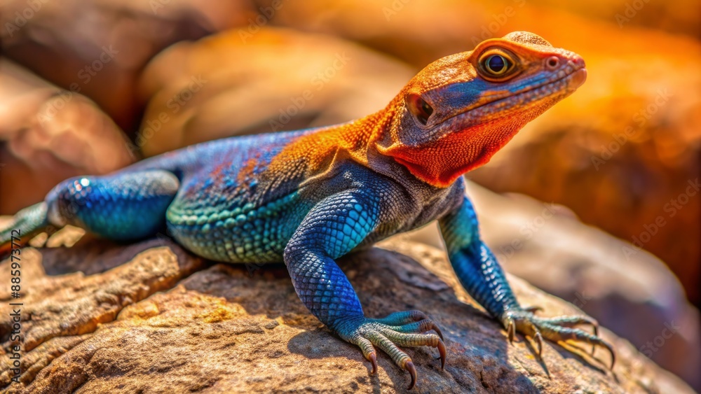 Vibrant Numibian rock agama lizard with spiky scales and bright orange ...