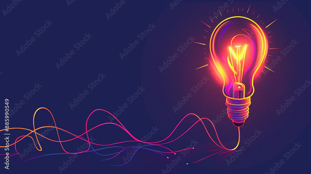 A vibrant glowing light bulb with an untangling wire, symbolizing ...