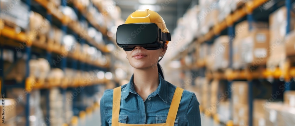 A warehouse worker using augmented reality glasses powered by ...