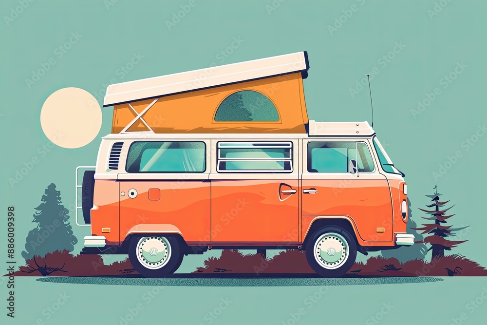 Camper van flat design front view outdoor theme animation Split ...
