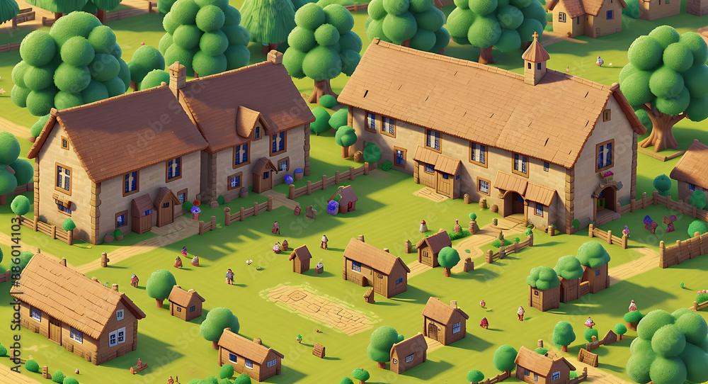 Pixel art assets for a medieval village scene, including houses, market ...