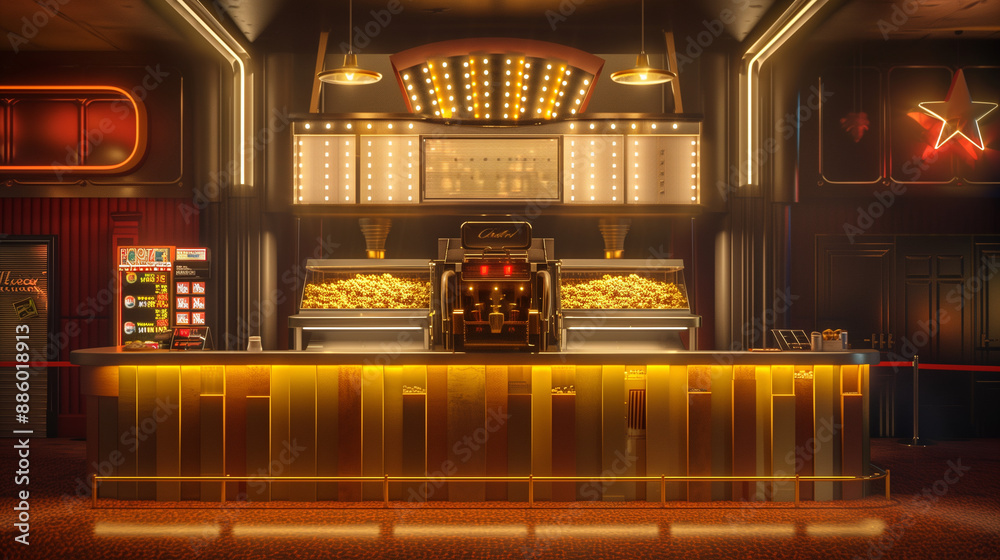 Foto de Luxurious Vintage Cinema Concession Stand with Bright Neon ...