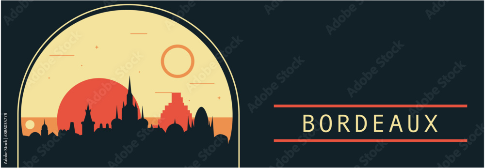 Bordeaux city retro style vector banner with skyline, cityscape. France ...