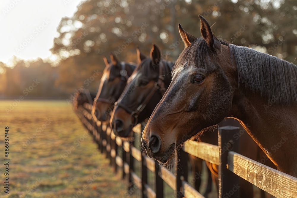 lineup of horses - horses putting their heads together - equestrian ...