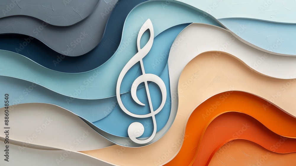 Elegant treble clef and bass clef intertwining on a vibrant musical ...