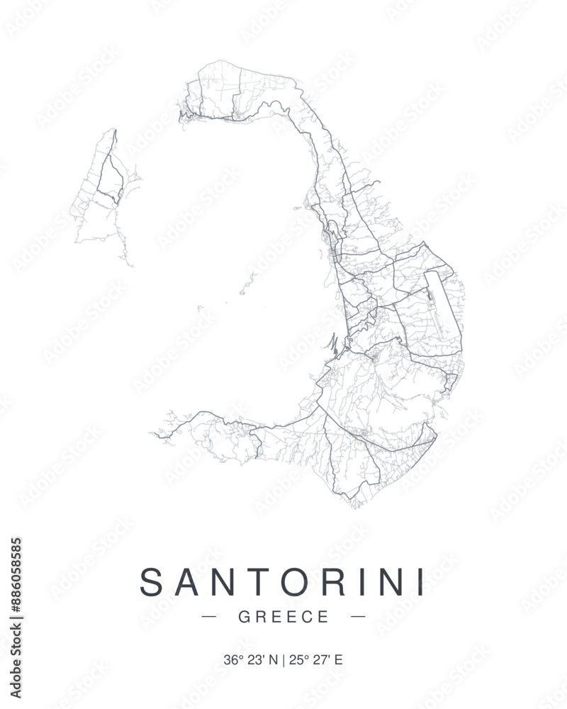 Vetor de Santorini minimalist map with highways and streets. Printable ...