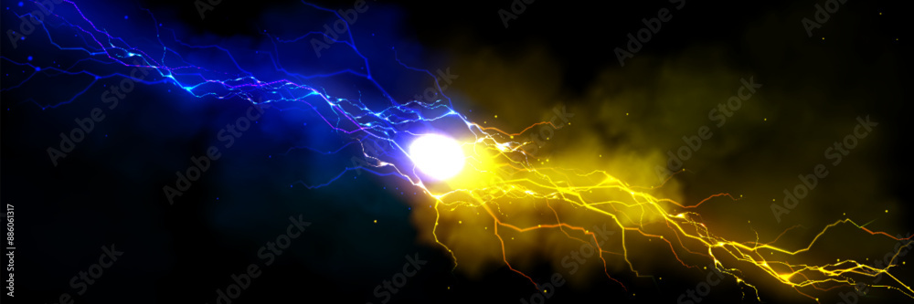 Thunder vs light effect background. Bolt energy collision in blue and ...