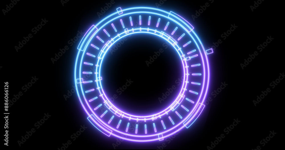 Technological animation of neon hud radial circular progress. Computer ...
