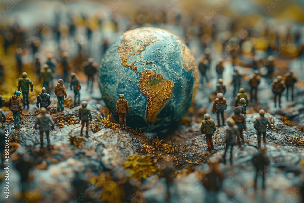 World population day, team community city crowd, planet Earth humanity ...