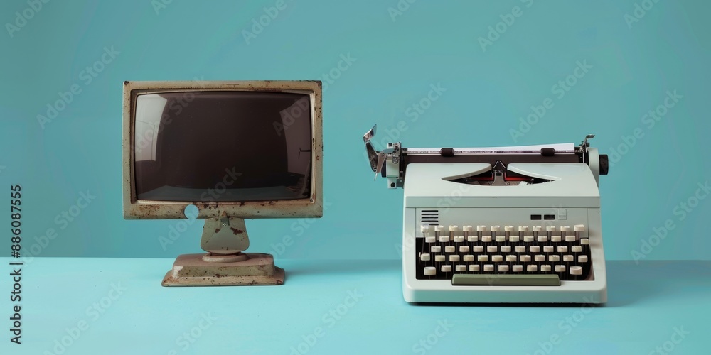 Contrast of Old and New Technology: Modern Computer and Vintage ...
