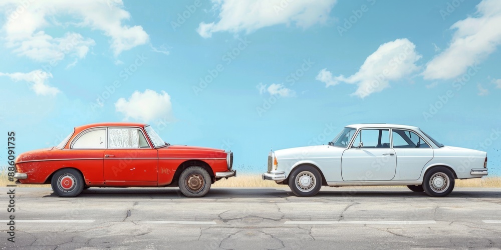 Comparison of Old and New Vehicles: Vintage Car and Modern Car Side by ...