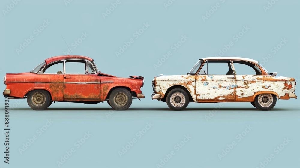 Comparison of Old and New Vehicles: Vintage Car and Modern Car Side by ...
