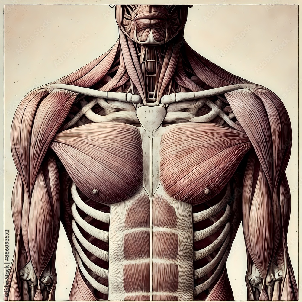 Anatomical Illustration of Upper Body Skeletal Muscles Stock ...