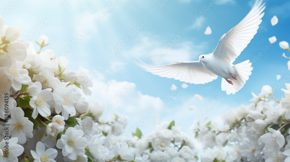Graceful white dove gracefully soaring in the sky during a poignant ...