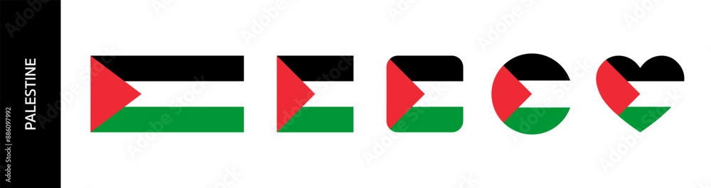 Palestine flag icon set. Palestinian flag in round and square set. Flag ...