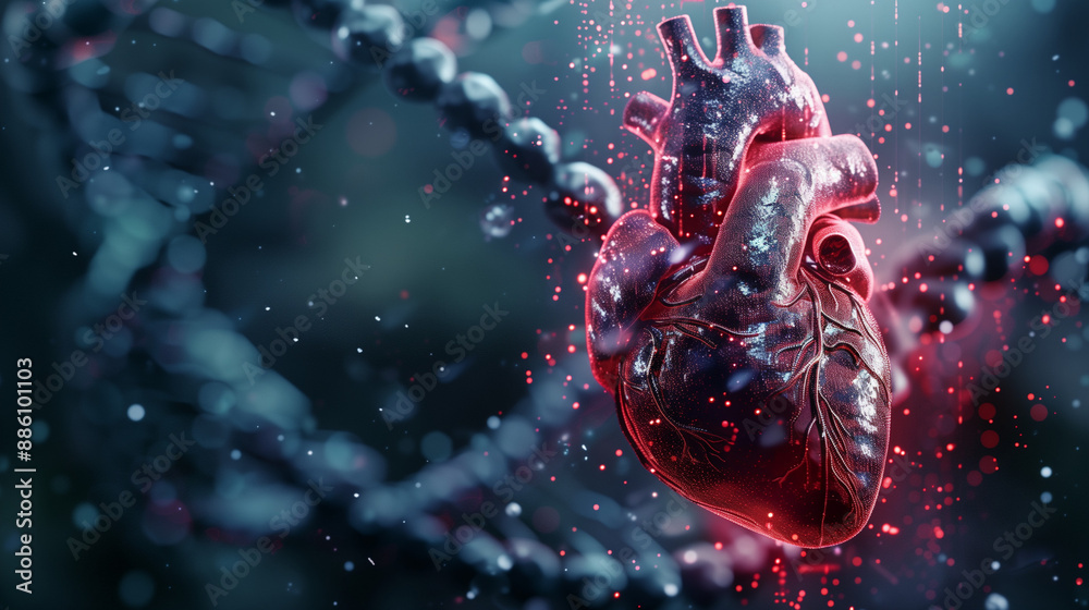 Photorealistic human heart anatomy with DNA sequence visuals ...