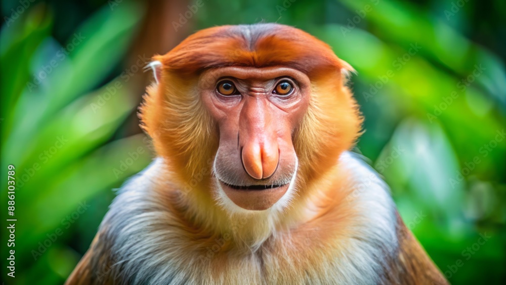 Majestic proboscis monkey male with distinctive large nose and shaggy ...