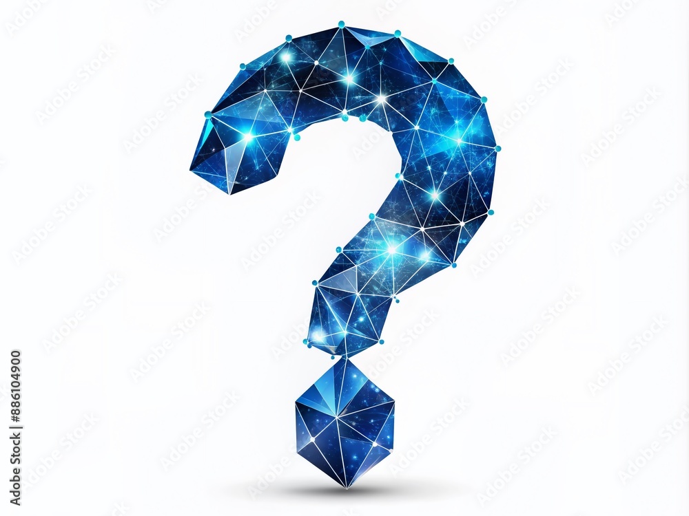 Vibrant blue polygonal question mark, resembling stars in a dark night ...
