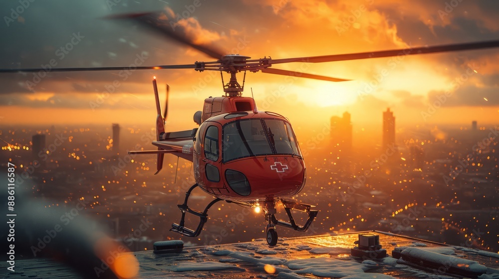 Emergency chopper on top of high building for quick evacuations ...