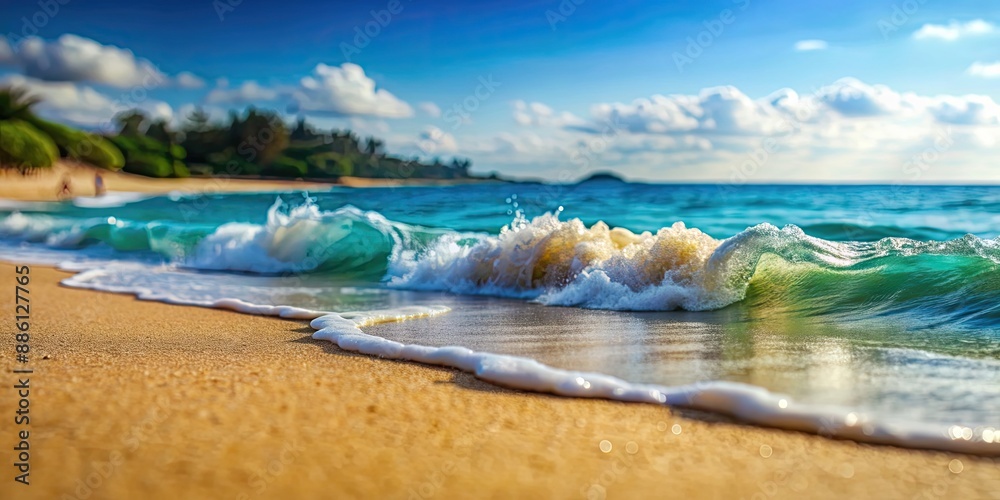 Miniature maquette of a beach with realistic waves crashing onto the ...