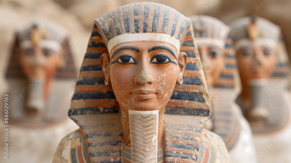 Close-up of an ancient Egyptian statue of a pharaoh with intricate ...