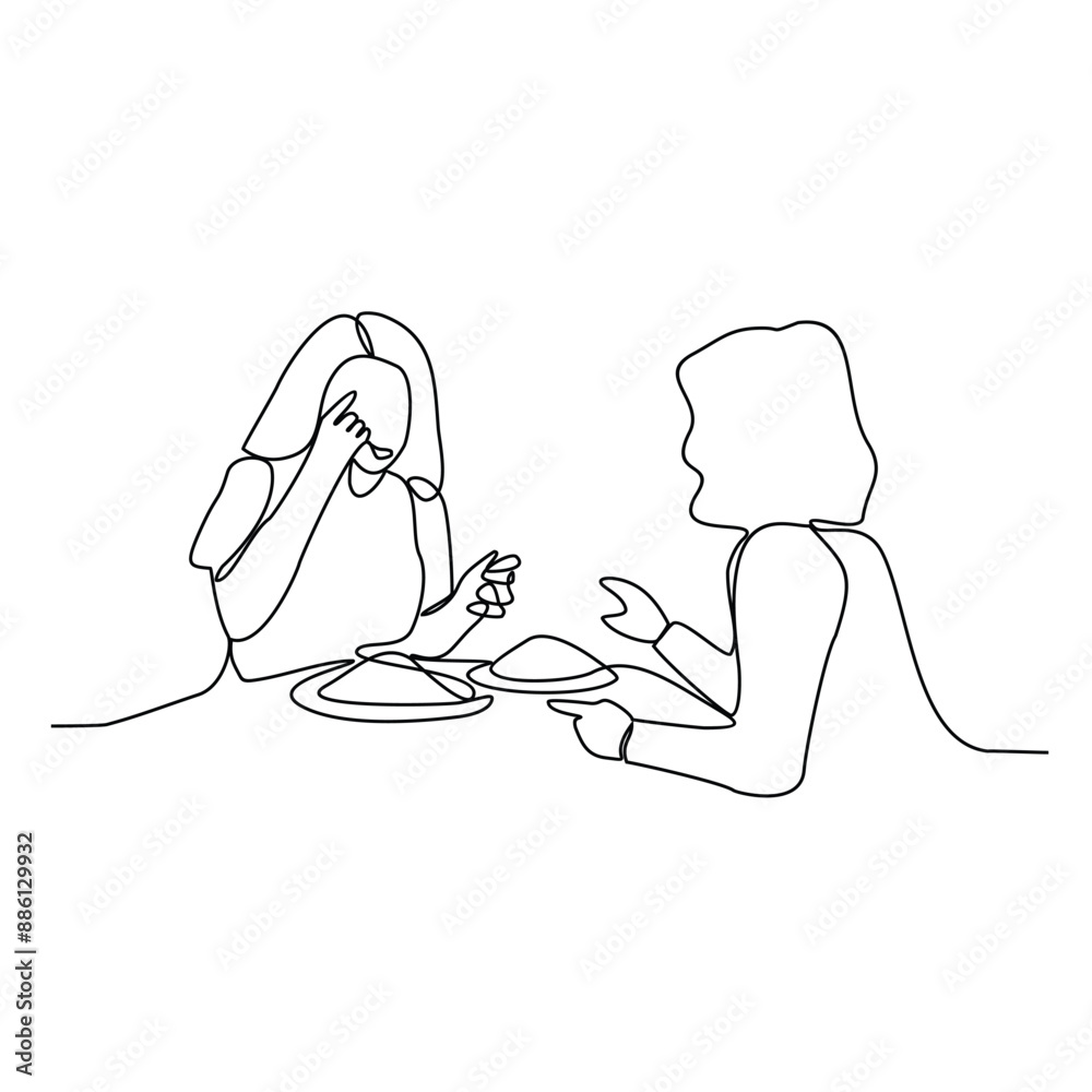 One continuous line drawing of family dining activities vector ...