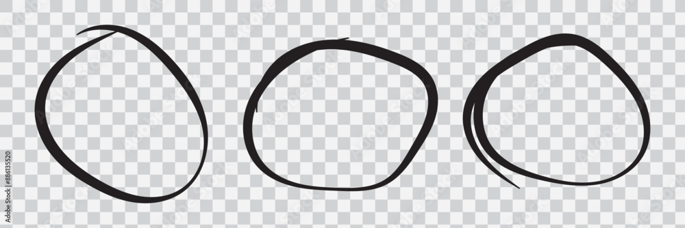 Red circle line hand drawn set. Highlight hand drawing circle isolated ...