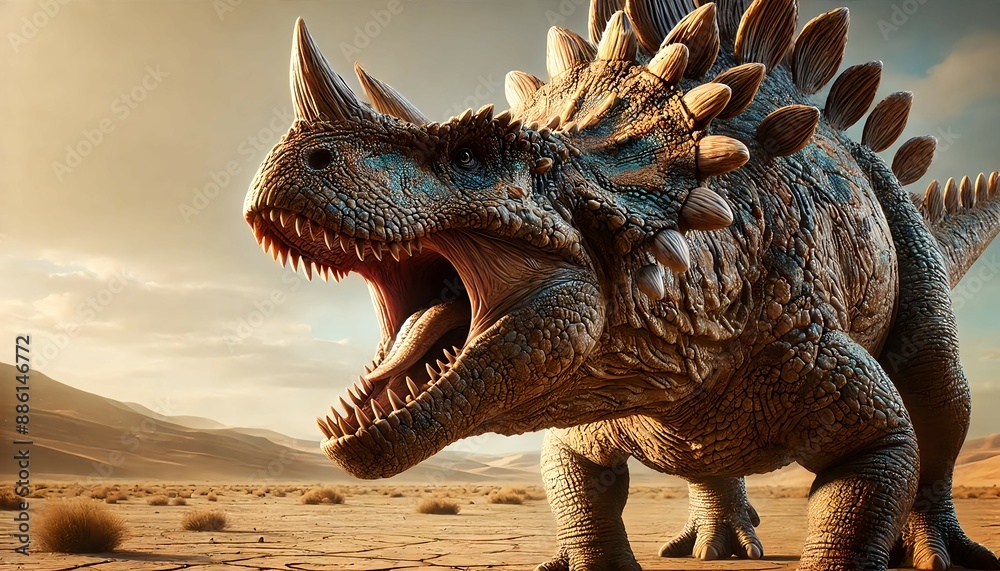 A highly detailed, realistic depiction of a roaring Triceratops ...