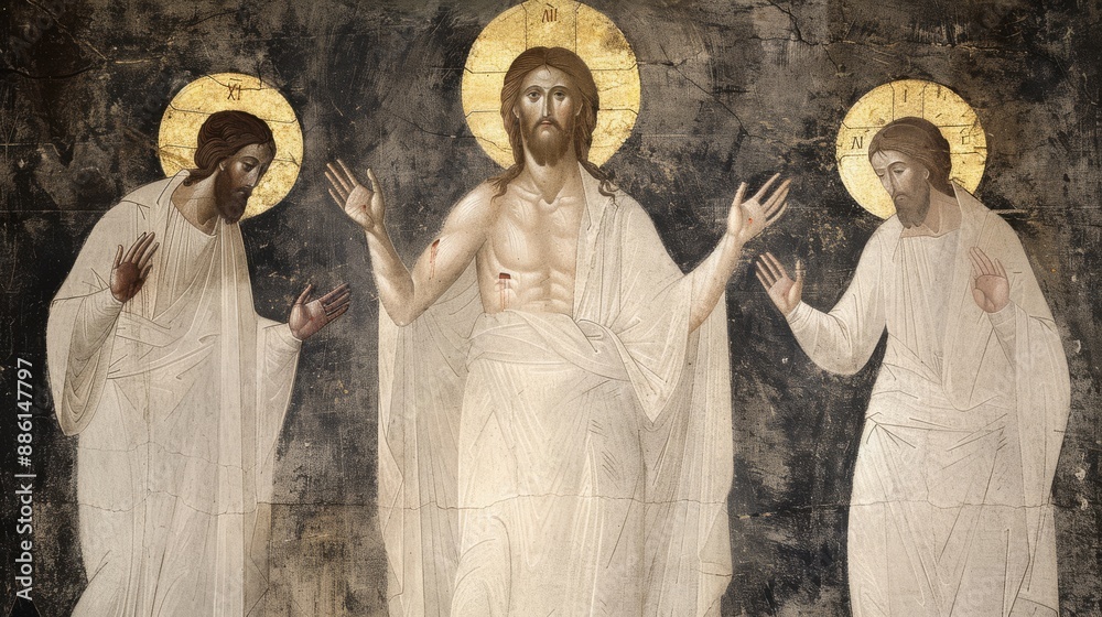 an icon of the Transfiguration of Jesus depicted in traditional ...