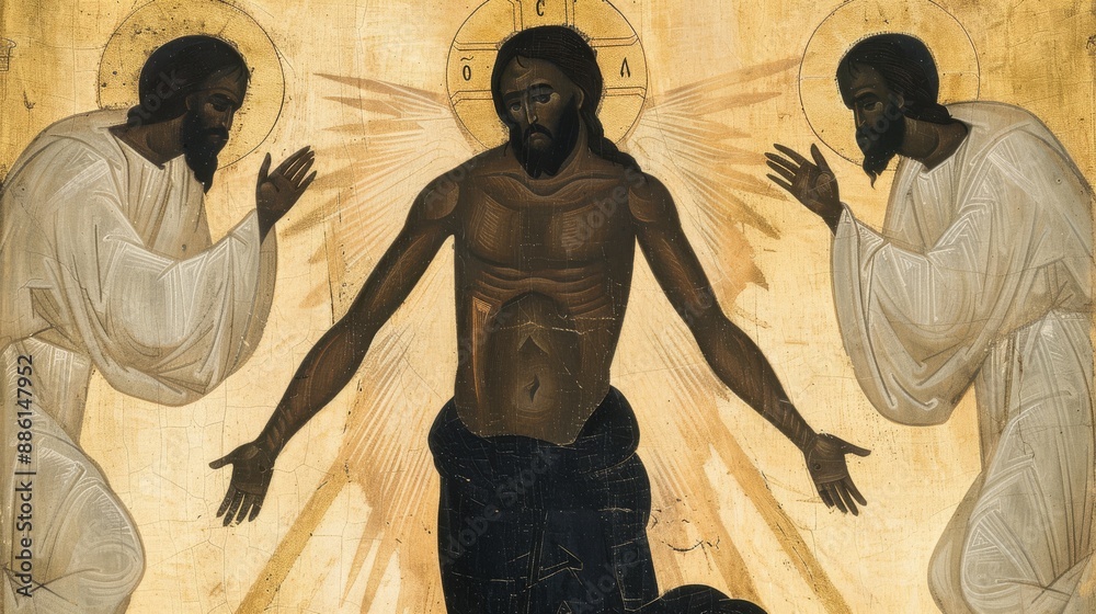 an icon of the Transfiguration of Jesus depicted in traditional ...