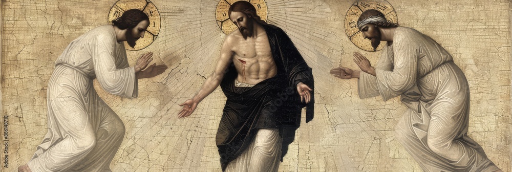 an icon of the Transfiguration of Jesus depicted in traditional ...