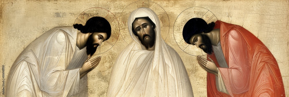 an icon of the Transfiguration of Jesus depicted in traditional ...