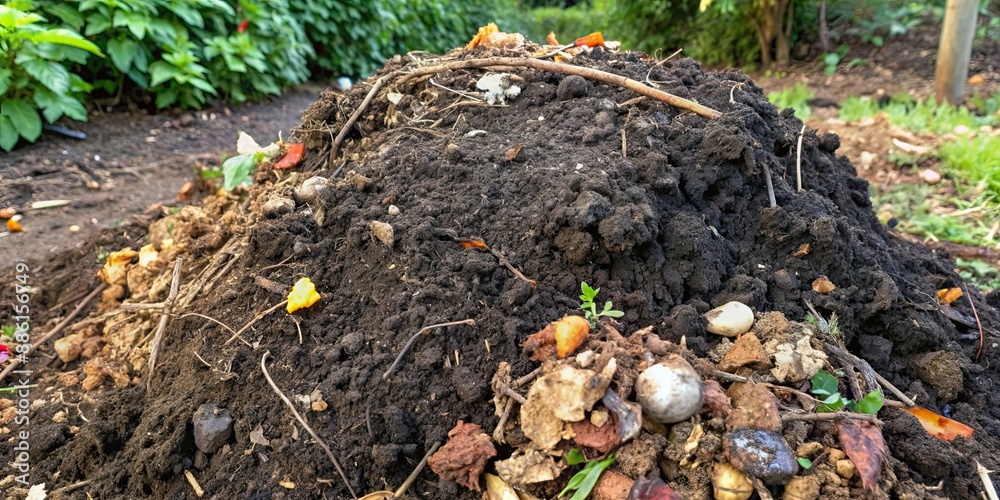 Soil rich with decomposing compost heap turning into humus, compost ...