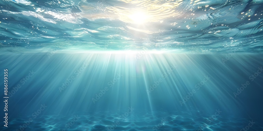 Underwater Scene Bathed in Sunlight Light Blue Ocean and Shining Sun ...