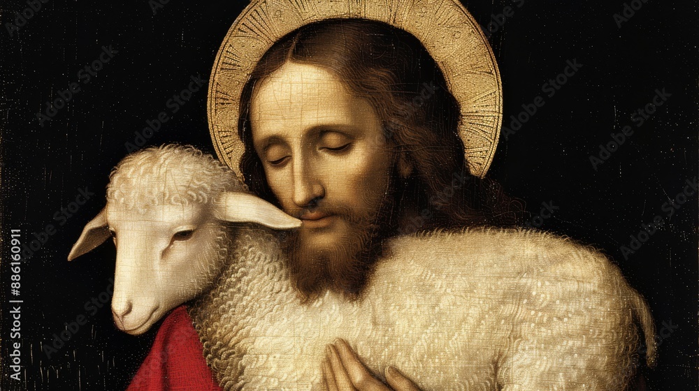 an icon of Jesus Christ as the Good Shepherd depicted in traditional ...