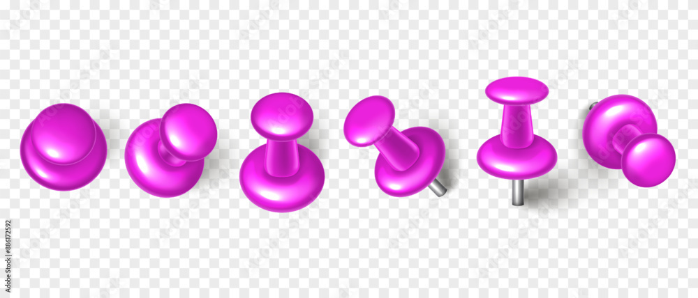 Vector 3D purple push pin with shadow isolated on transparent ...