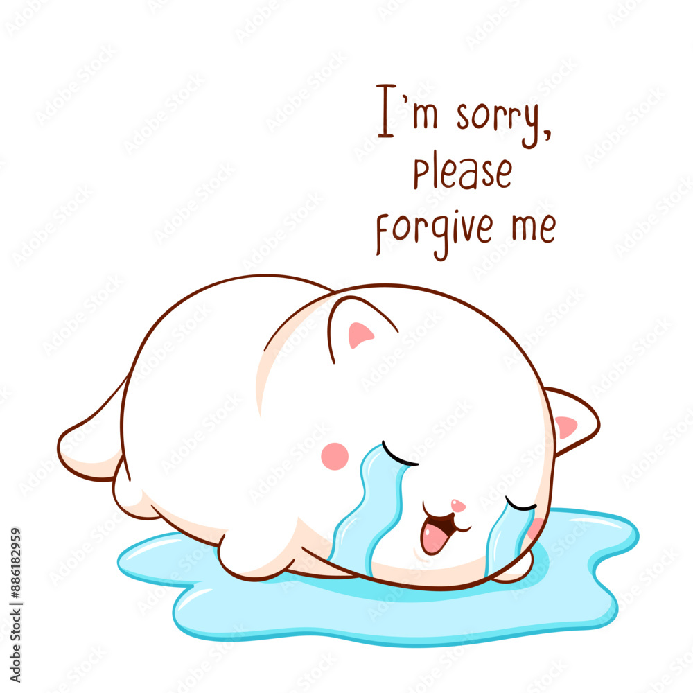 Apologize card with crying little kitten. Inscription I'm sorry, please ...