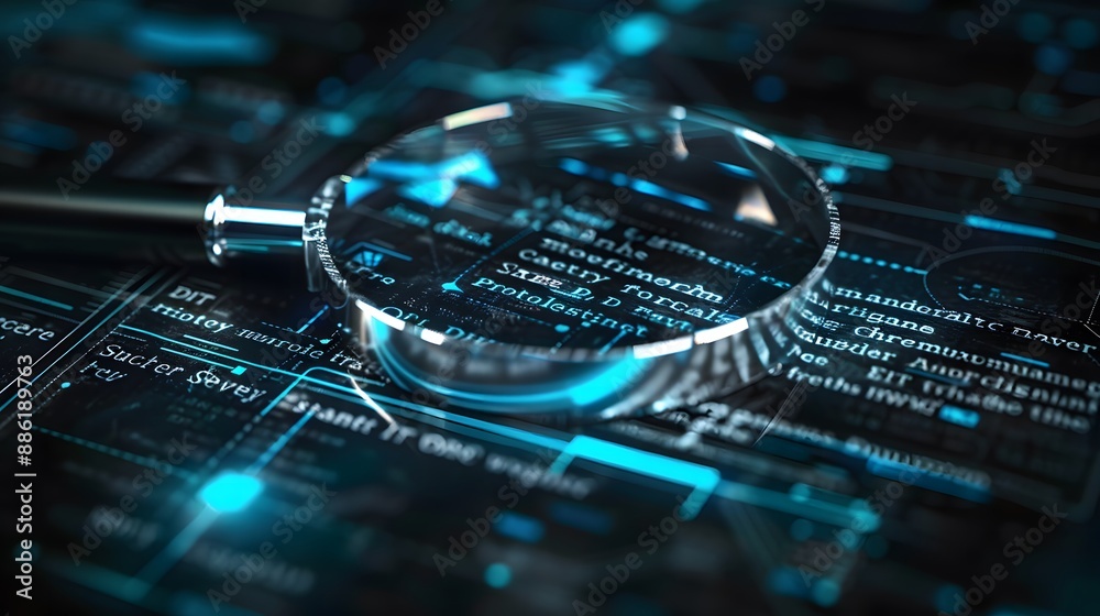 IT Security Risk Assessment depicted with a magnifying glass on a ...