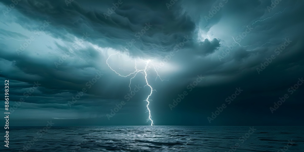 Lightning strikes converging towards a single focal point in an intense ...