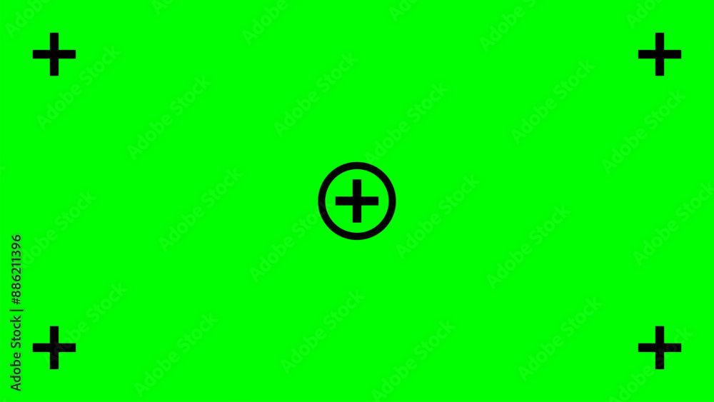 Green screen background with black tracking cross marks. Chromakey ...