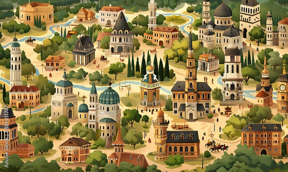 Educational cartoon map of a geological park, highlighting different ...